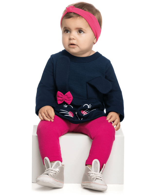 Conjunto Kely Kety Bebê Menina Moletom Felpado com Estampa Coelhinho P ...