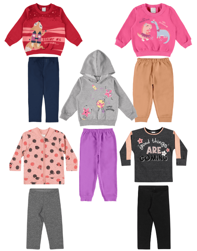 Kit 5 Conjuntos de Inverno Atacado Infantil Menina Tamanho Único 1, 2 ...